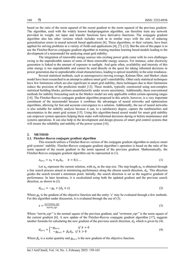 A Fletcher-Reeves conjugate gradient algorithm-based neuromodel for smart grid stability ...