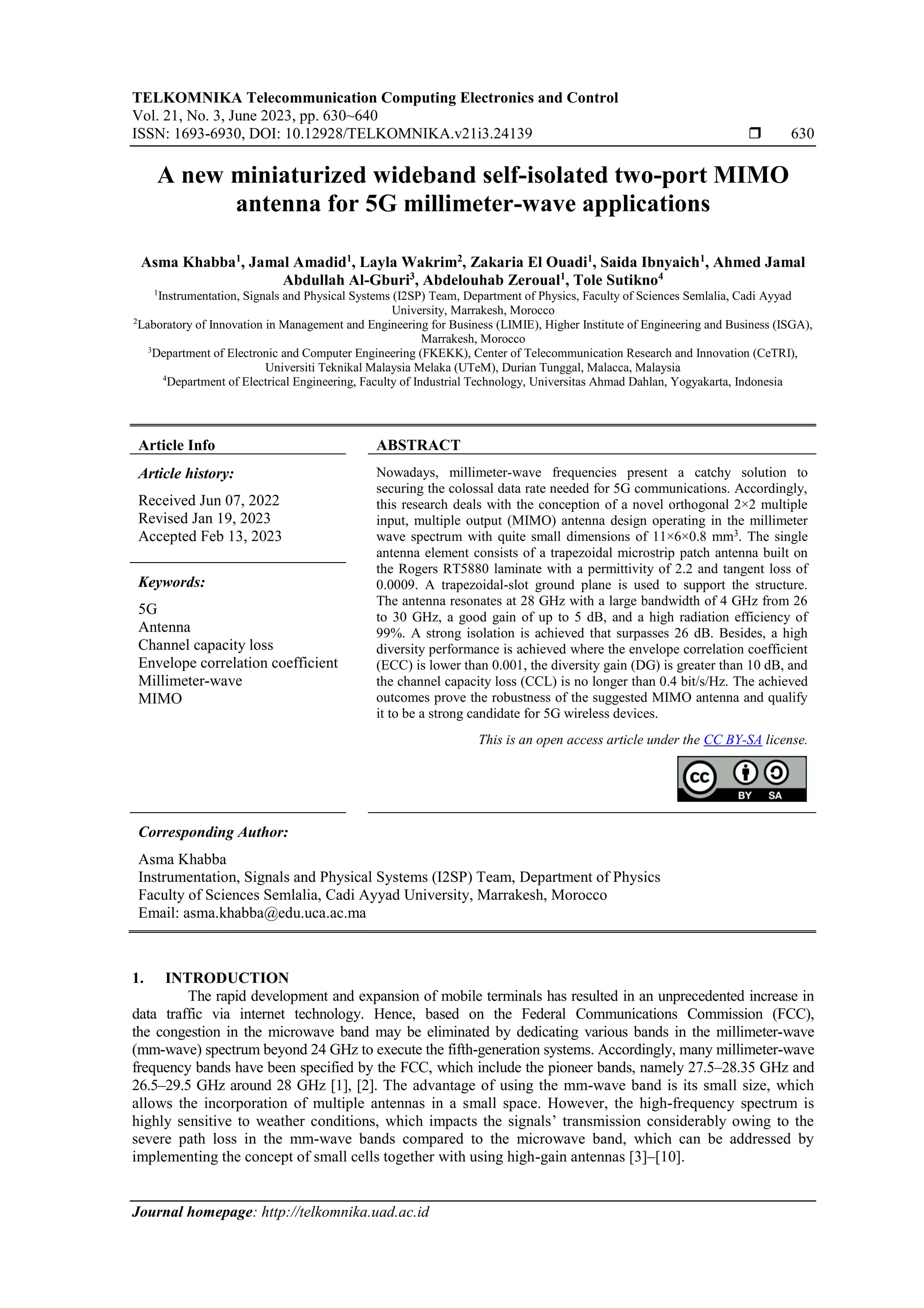 A new miniaturized wideband self-isolated two-port MIMO antenna for 5G ...