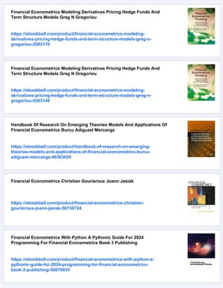 Financial Econometrics Models And Methods Oliver Linton | PDF