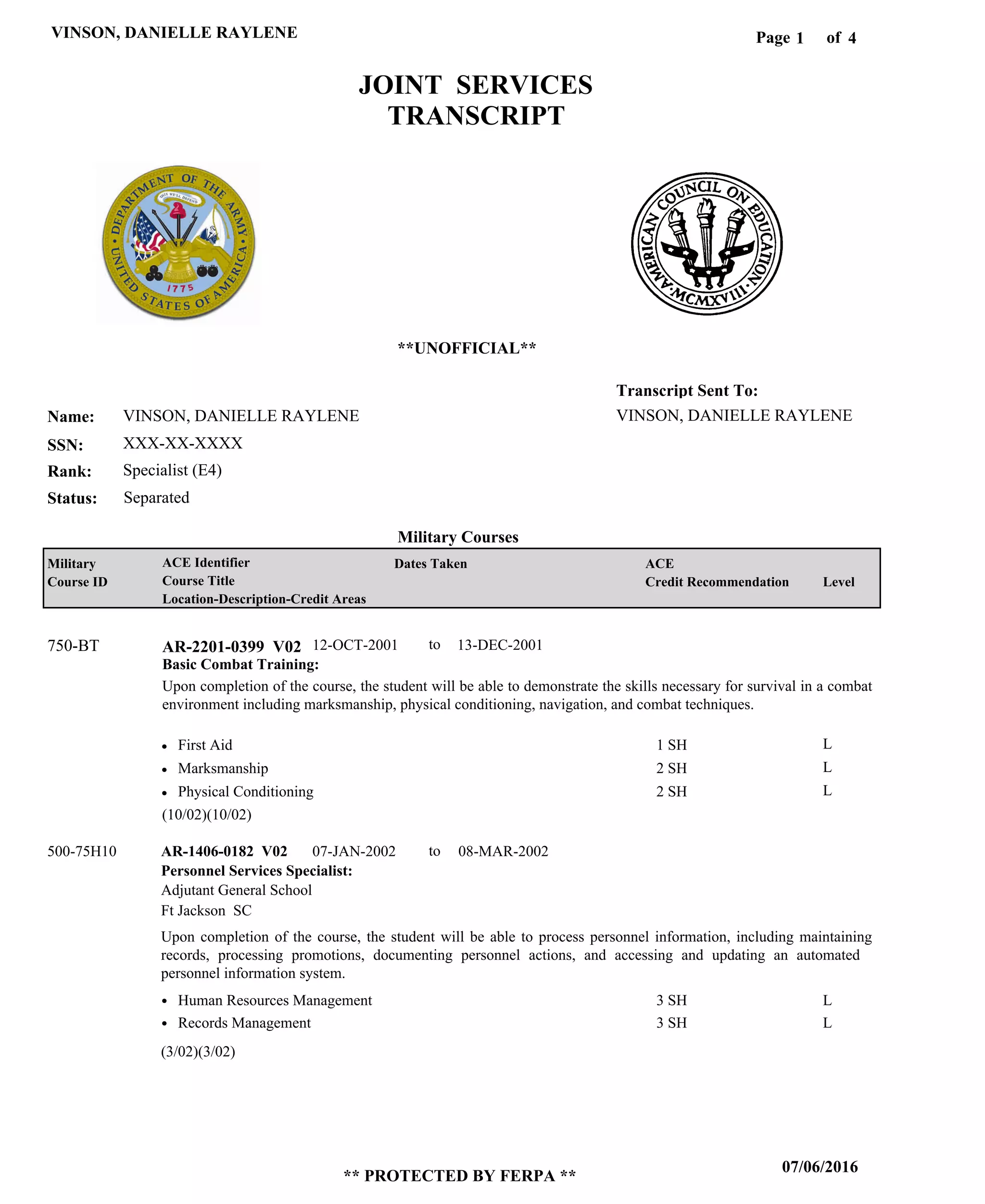 Army Complete Transcript | PDF