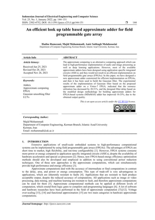 An efficient look up table based approximate adder for field programmable gate array | PDF