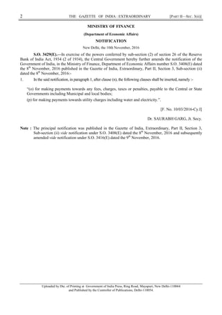 Notification S.O. 3429(E) - Demonetization | PDF