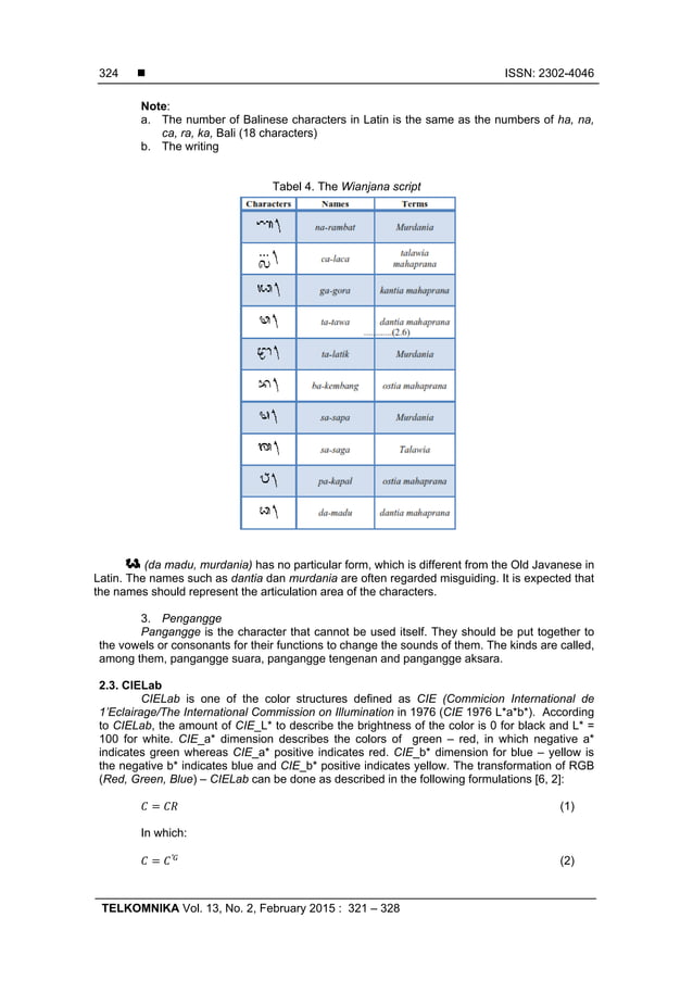 Identifying of the Cielab Space Color for the Balinese Papyrus Characters | PDF