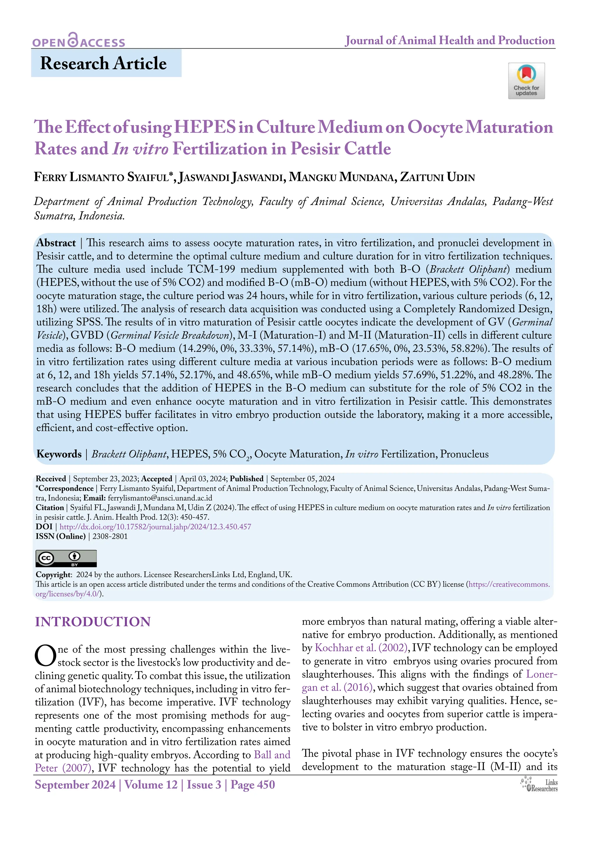 Culture Medium on Oocyte Maturation Rates and In vitro Fertilization in ...