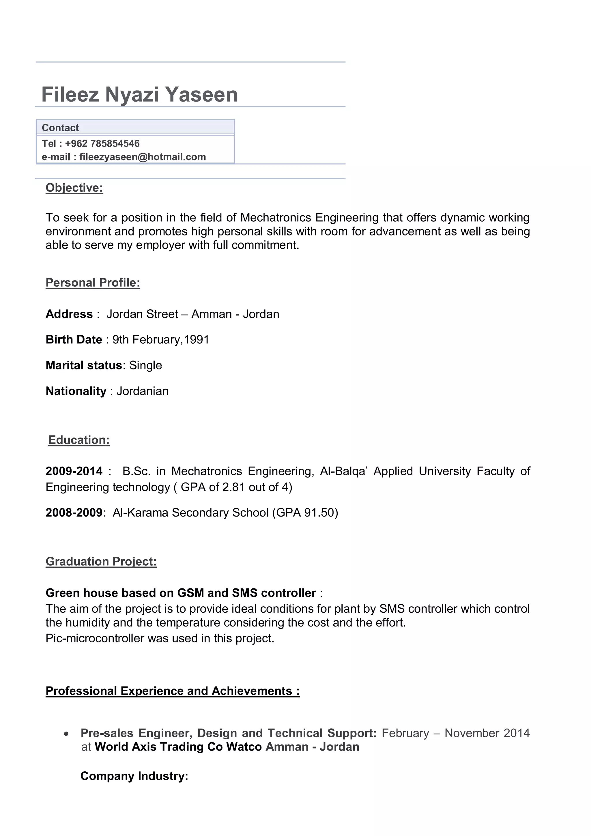 Fileez Yaseen -CV | PDF