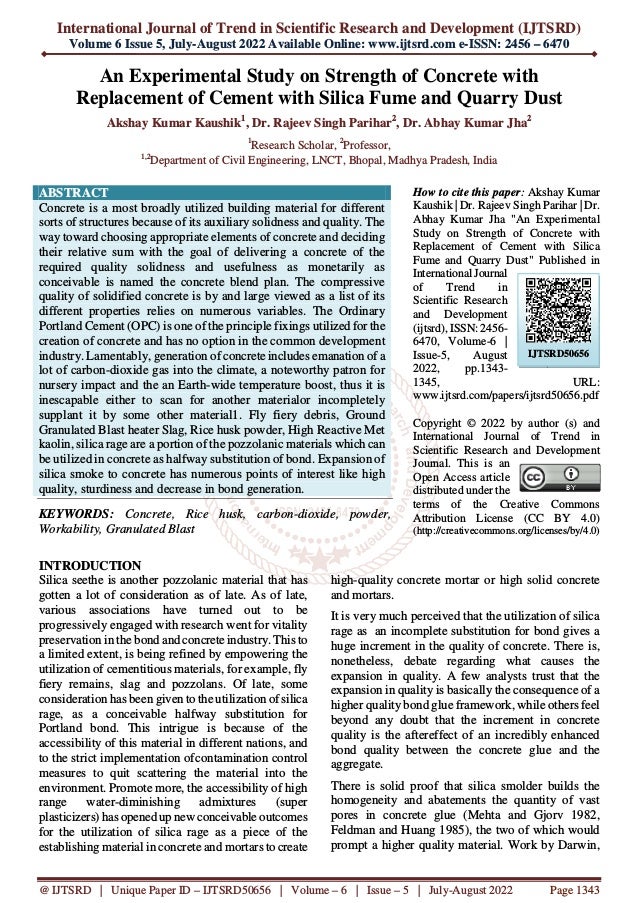 An Experimental Study on Strength of Concrete with Replacement of ...