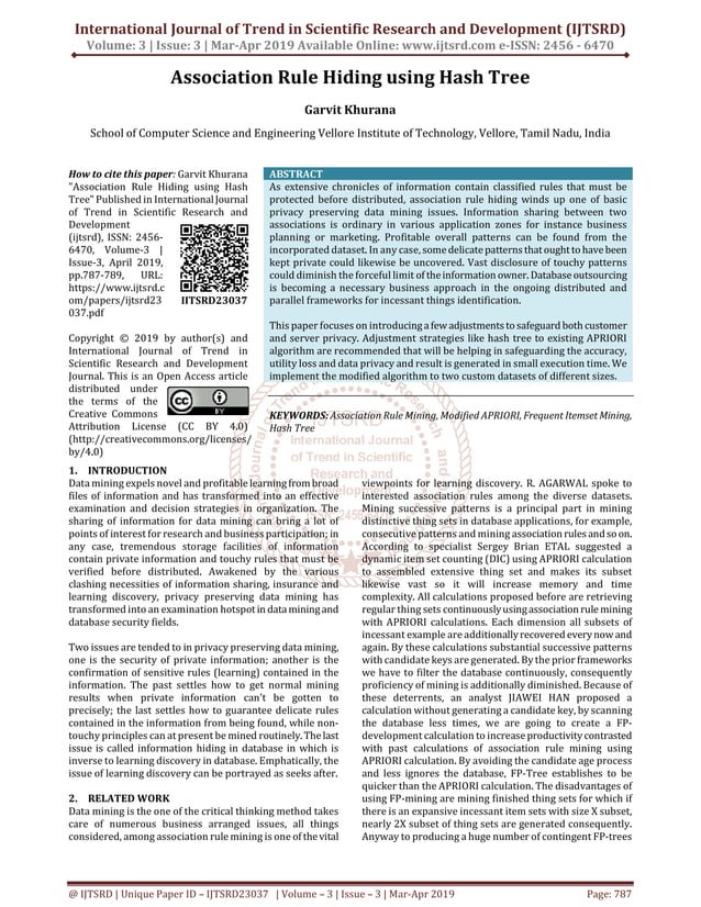Association Rule Hiding using Hash Tree | PDF