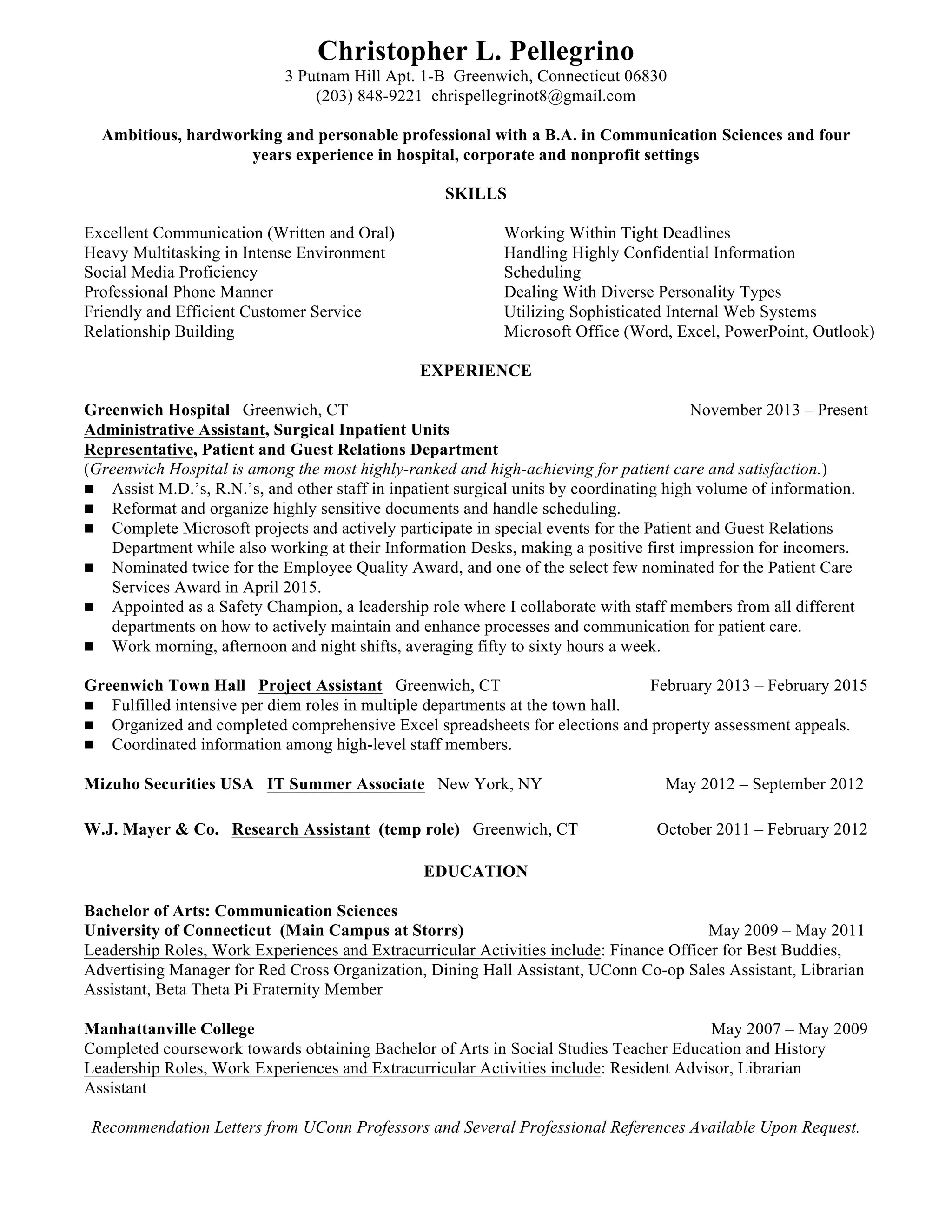 Chris Pellegrino Resume | PDF | College Education | Education