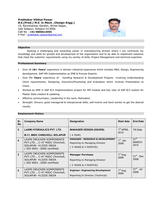 Prabhakar_Pawar_Resume_(Manager_DESIGN ) 16 Years_Experience | PDF