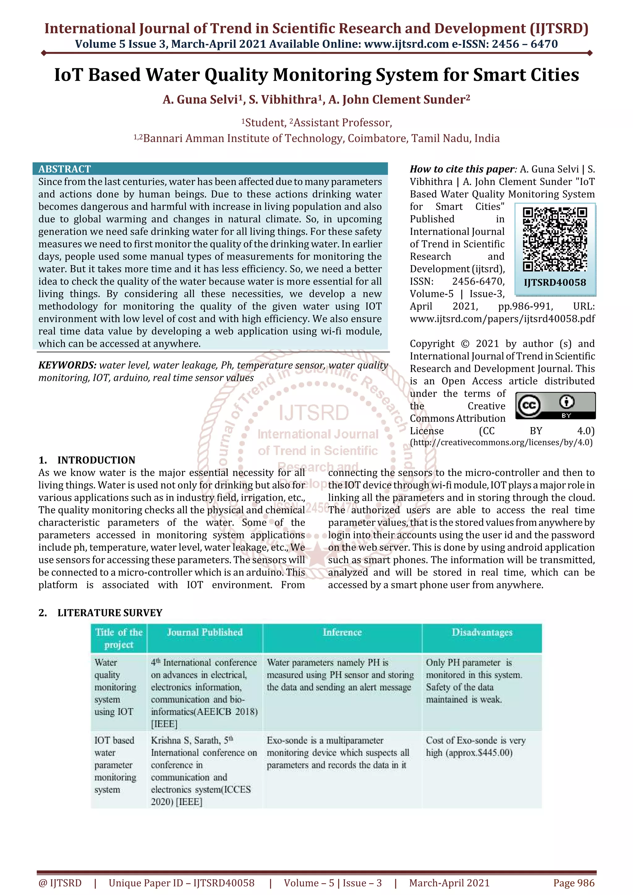 Iot Based Water Quality Monitoring System For Smart Cities Pdf