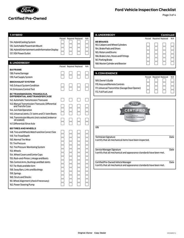 Ford Certified Vehicle 172 point inspection | PDF