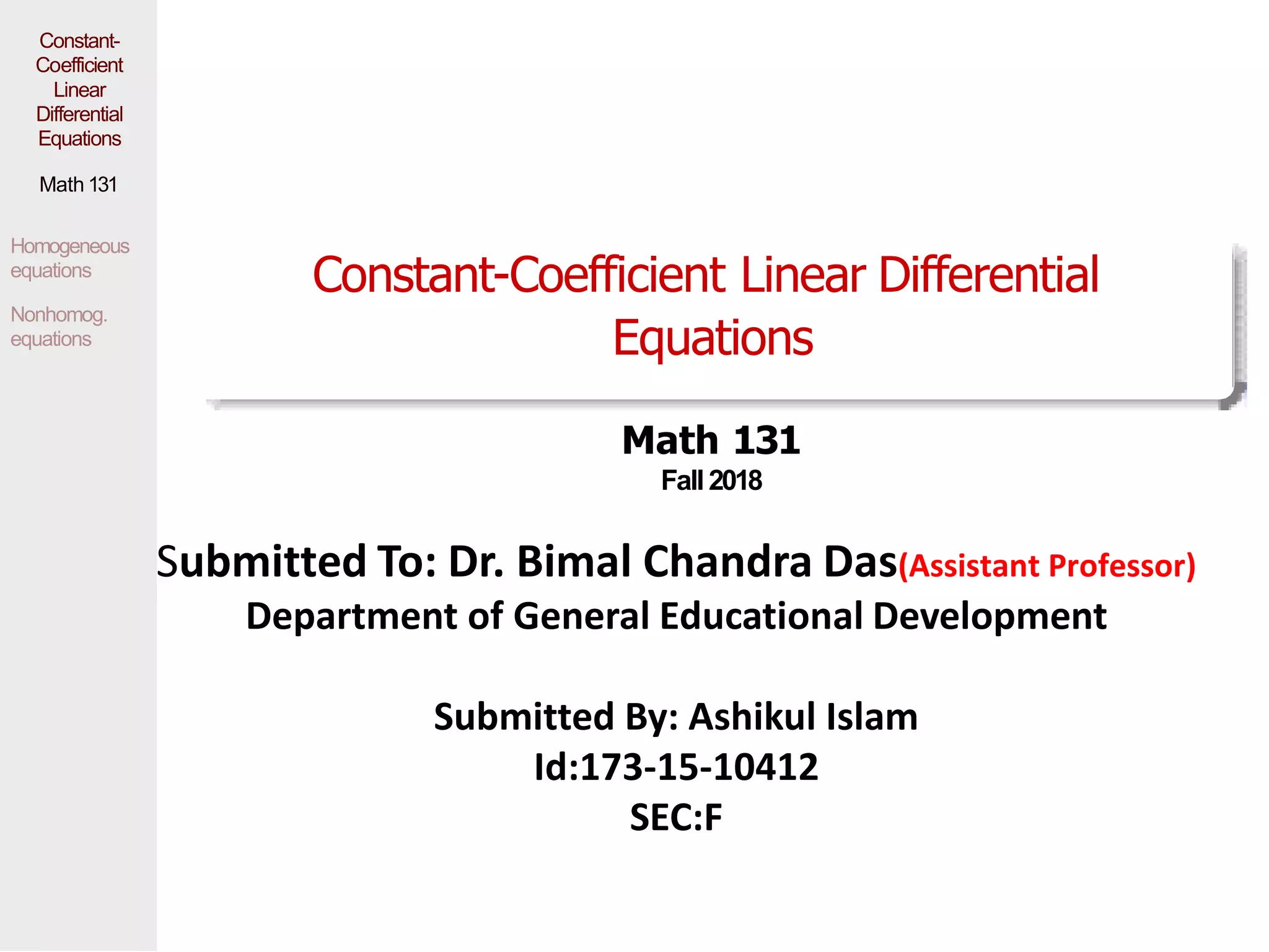 Constant-Coefficient Linear Differential Equations | PPT Constant-Coefficient Linear Differential Equations | PPT