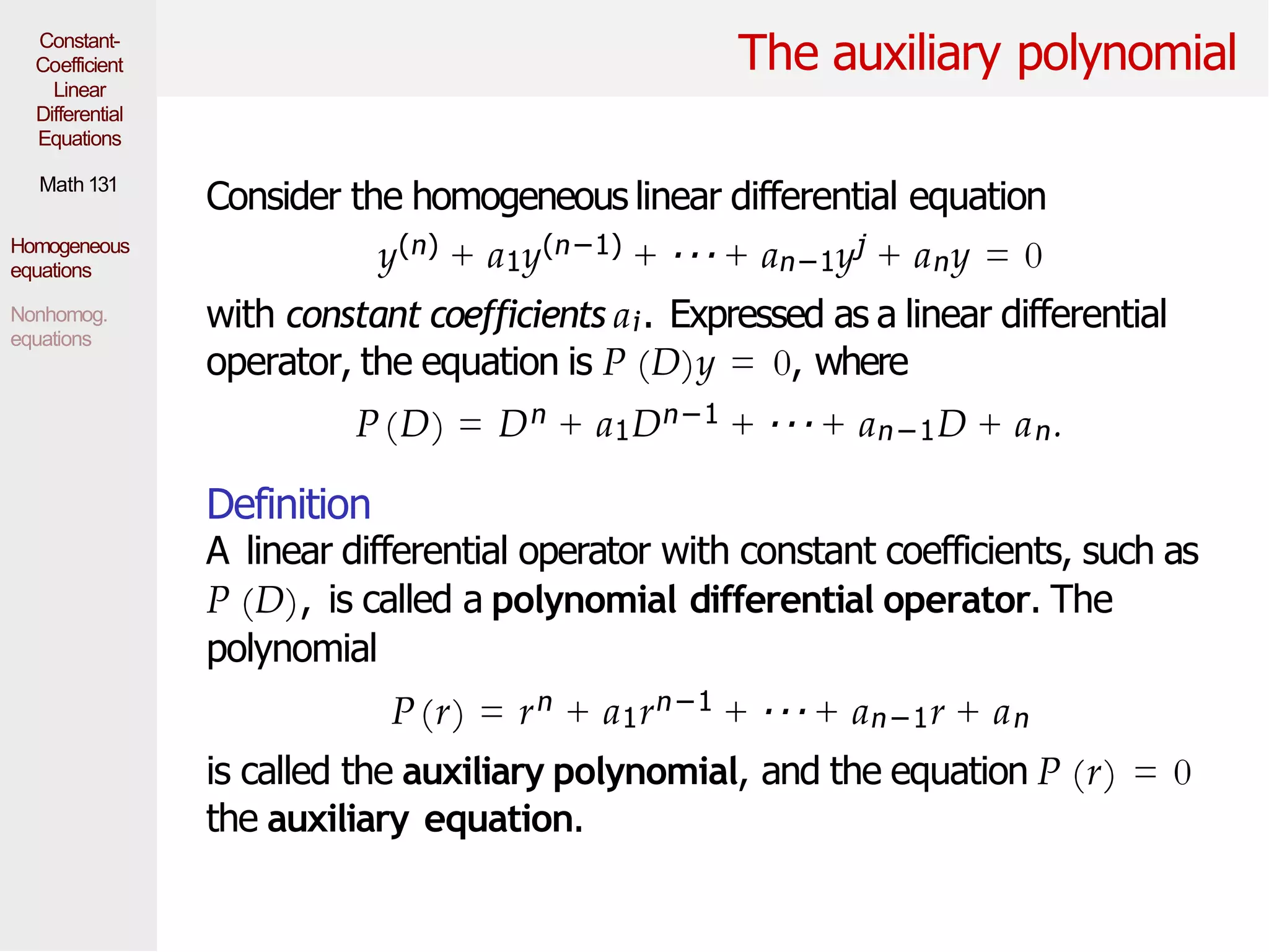 Constant-Coefficient Linear Differential Equations | PPTX