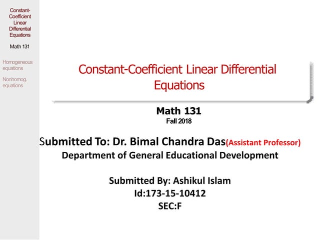 Constant-Coefficient Linear Differential Equations | PPTX