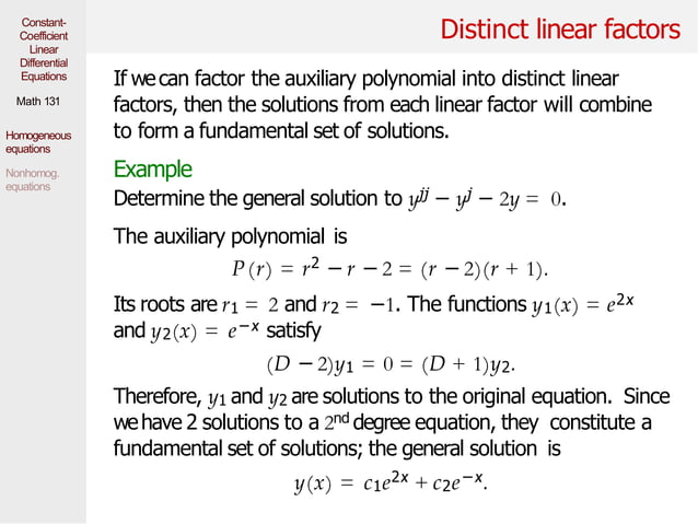 Constant Coefficient Linear Differential Equations Pptx