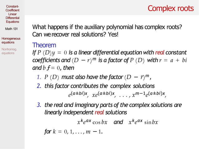 Constant-Coefficient Linear Differential Equations | PPTX