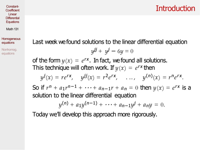Constant Coefficient Linear Differential Equations Pptx