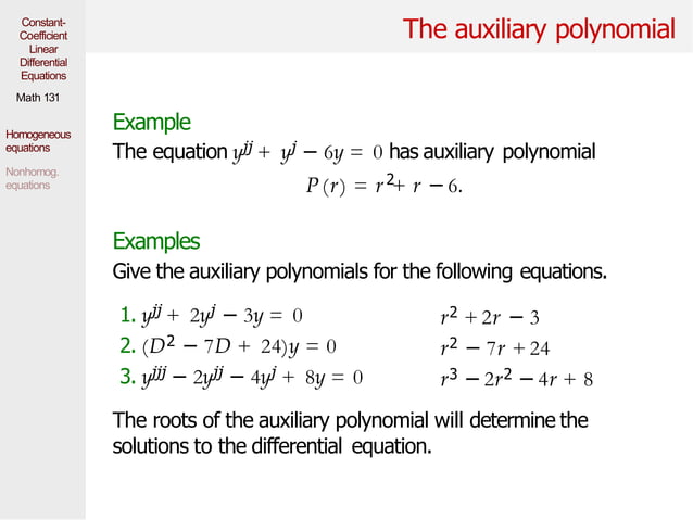 Constant Coefficient Linear Differential Equations Pptx