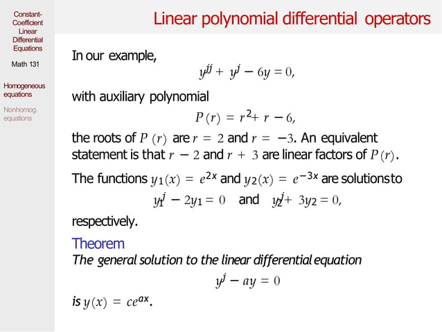 Constant Coefficient Linear Differential Equations Pptx