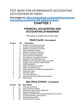 Test Bank for Intermediate Accounting 16th Edition by Kieso | PDF