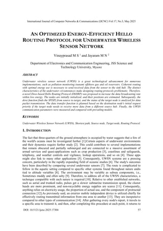 An Optimized Energy-Efficient Hello Routing Protocol for Underwater Wireless Sensor Network | PDF