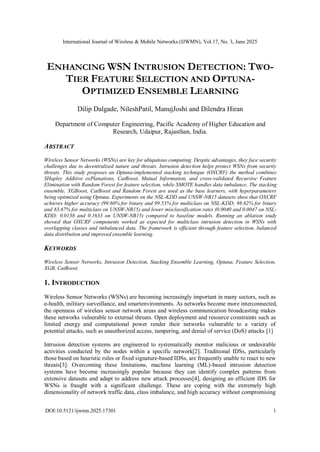 ENHANCING WSN INTRUSION DETECTION: TWO- TIER FEATURE SELECTION AND OPTUNA- OPTIMIZED ENSEMBLE ...