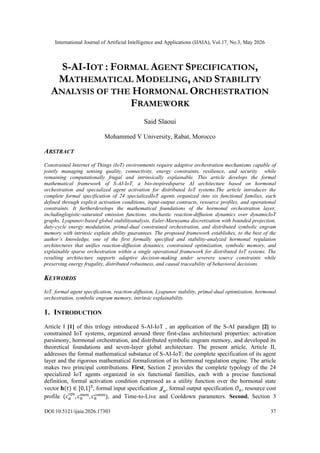 S-AI-IoT : Formal Agent Specification, Mathematical Modeling, and ...