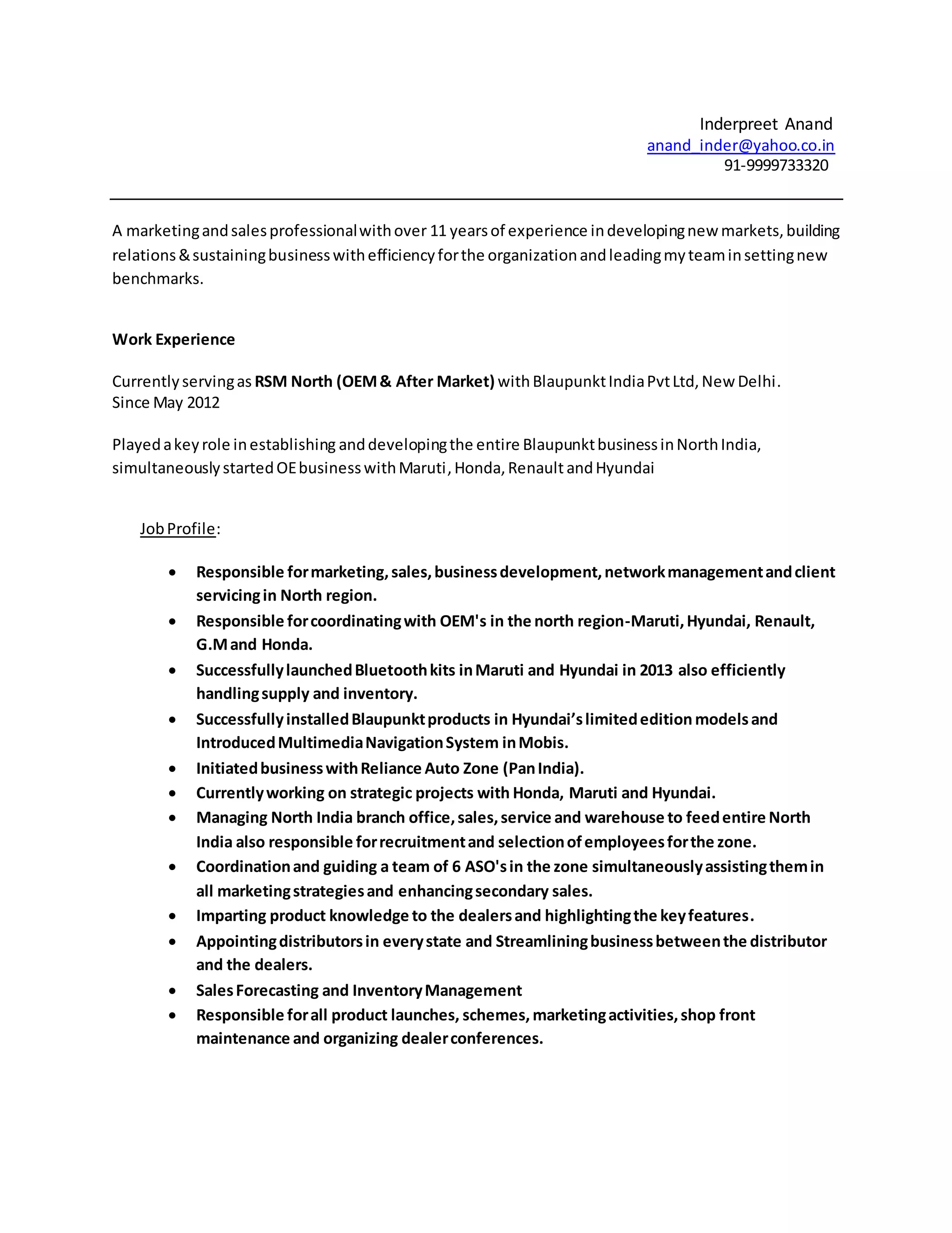 Inderpreet Anand CV | PDF