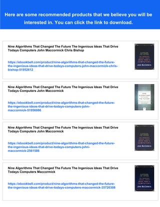 Nine Algorithms That Changed The Future The Ingenious Ideas That Drive ...