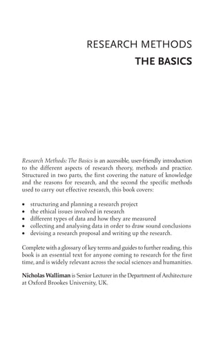 Research Methods The Basics 1st Edition Nicholas Walliman | PDF