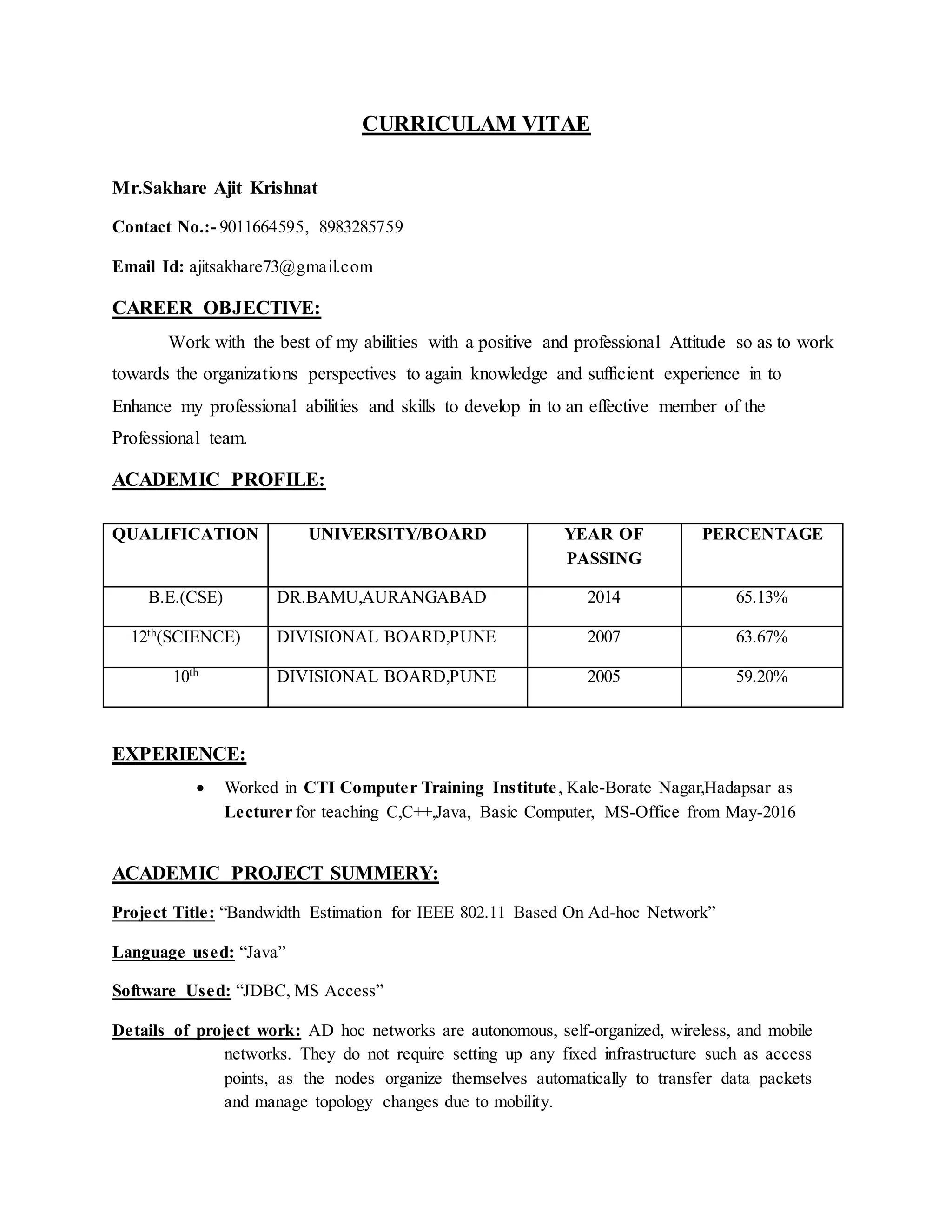 CURRICULAM VITAE | PDF