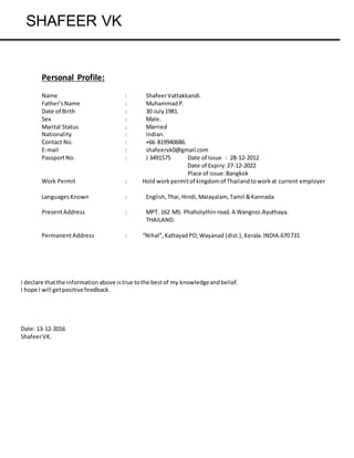 Shafeervk Resume Mechanical | PDF