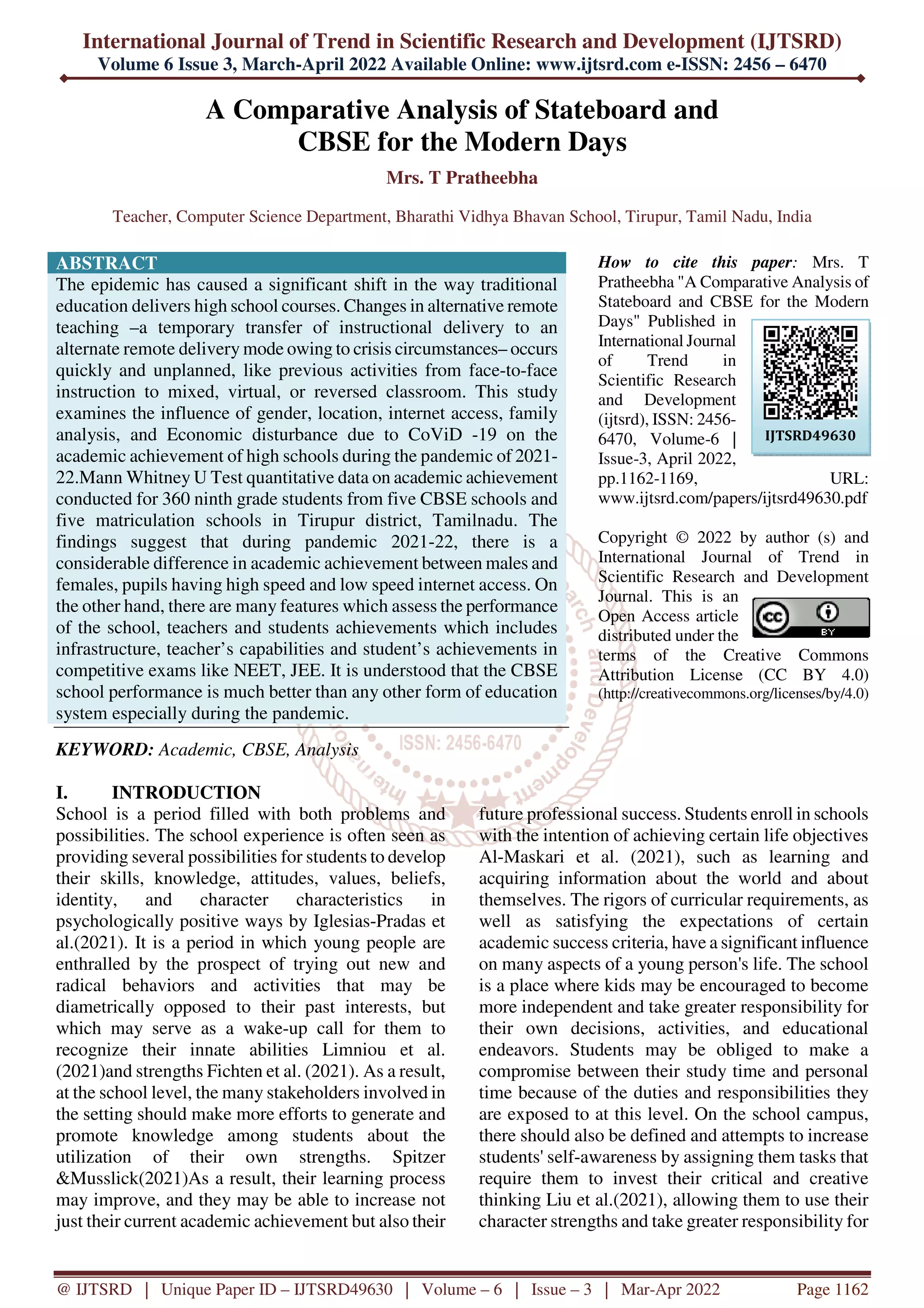 A Comparative Analysis of Stateboard and CBSE for the Modern Days | PDF