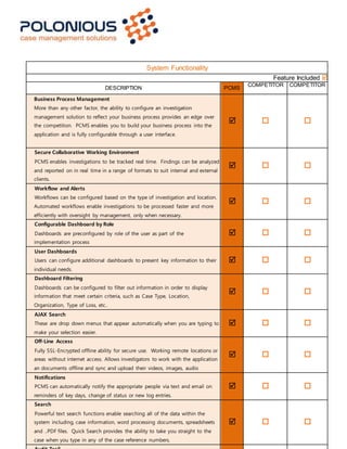 PCMS Functionality Sheet | PDF