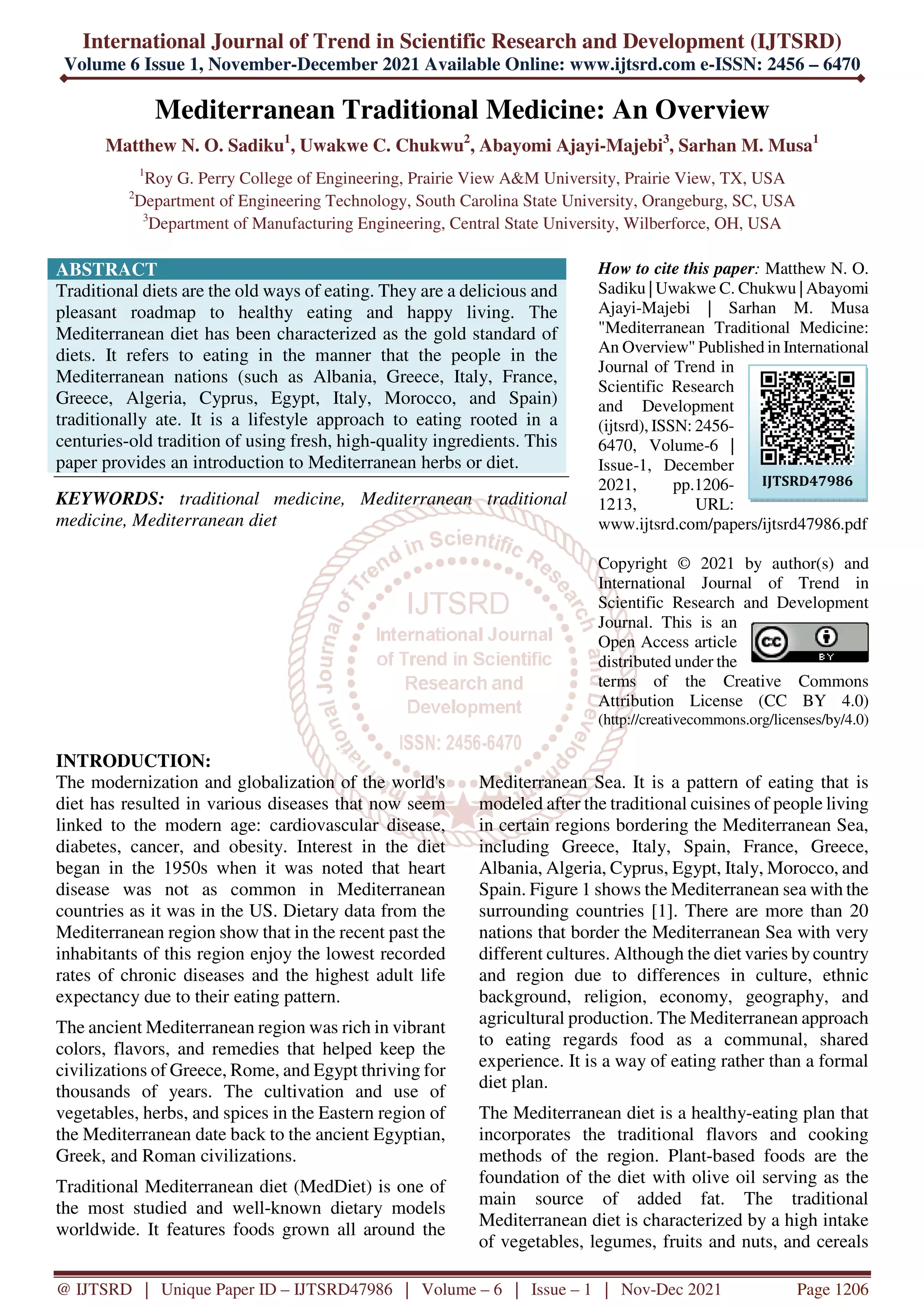 Mediterranean Traditional Medicine An Overview | PDF