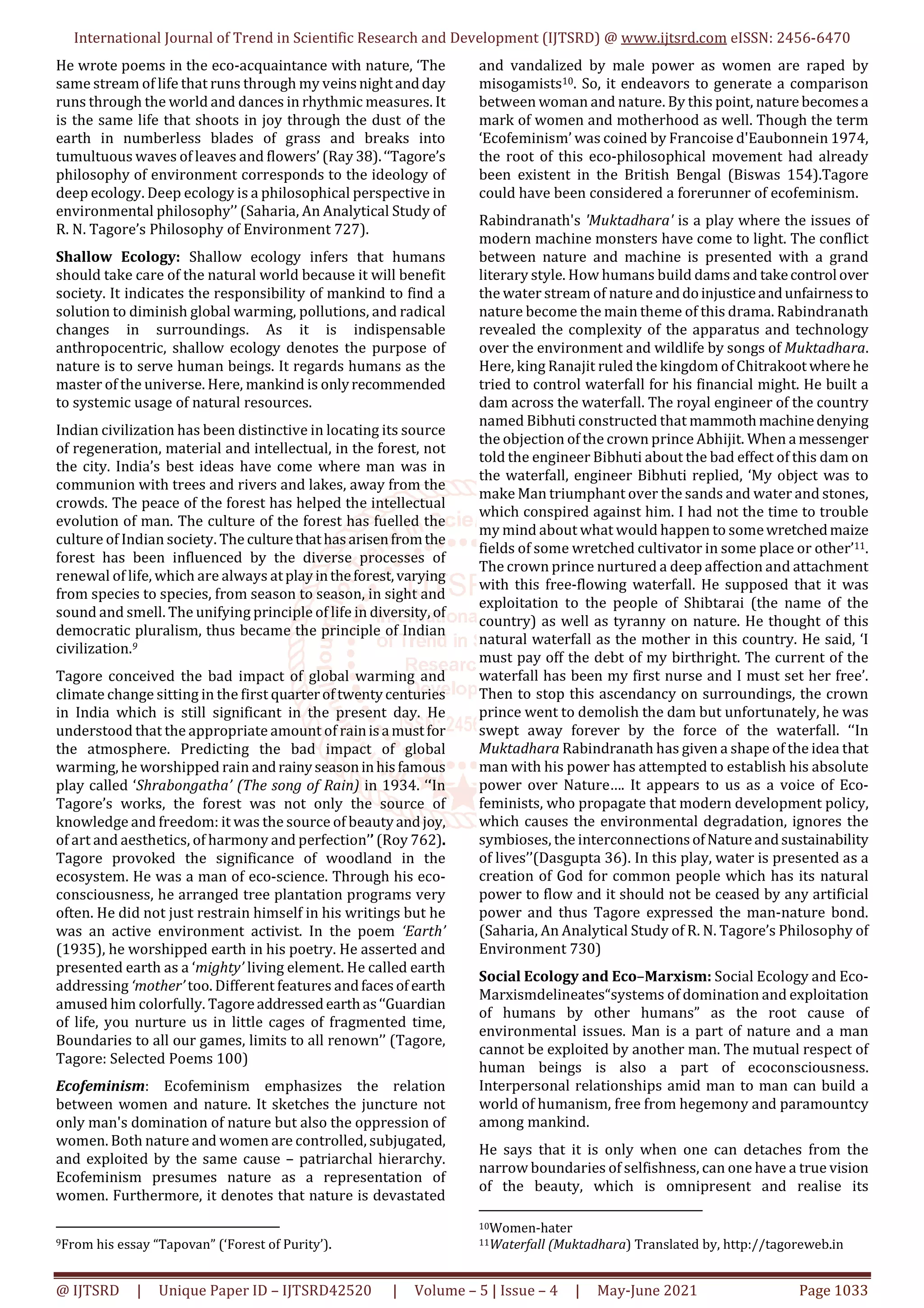 The Works of Rabindranath Tagore An Ecocritical Reading | PDF