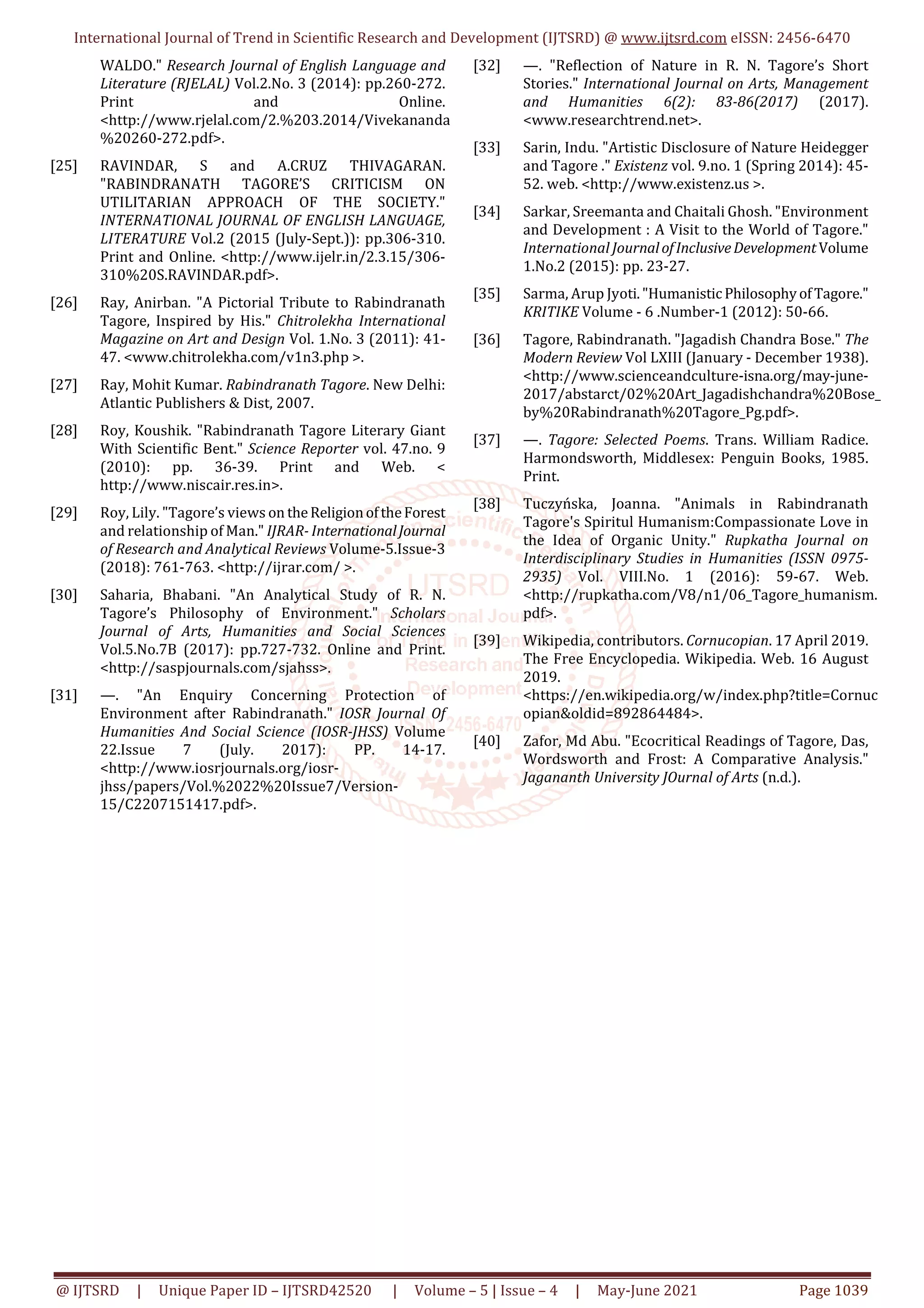 The Works of Rabindranath Tagore An Ecocritical Reading | PDF