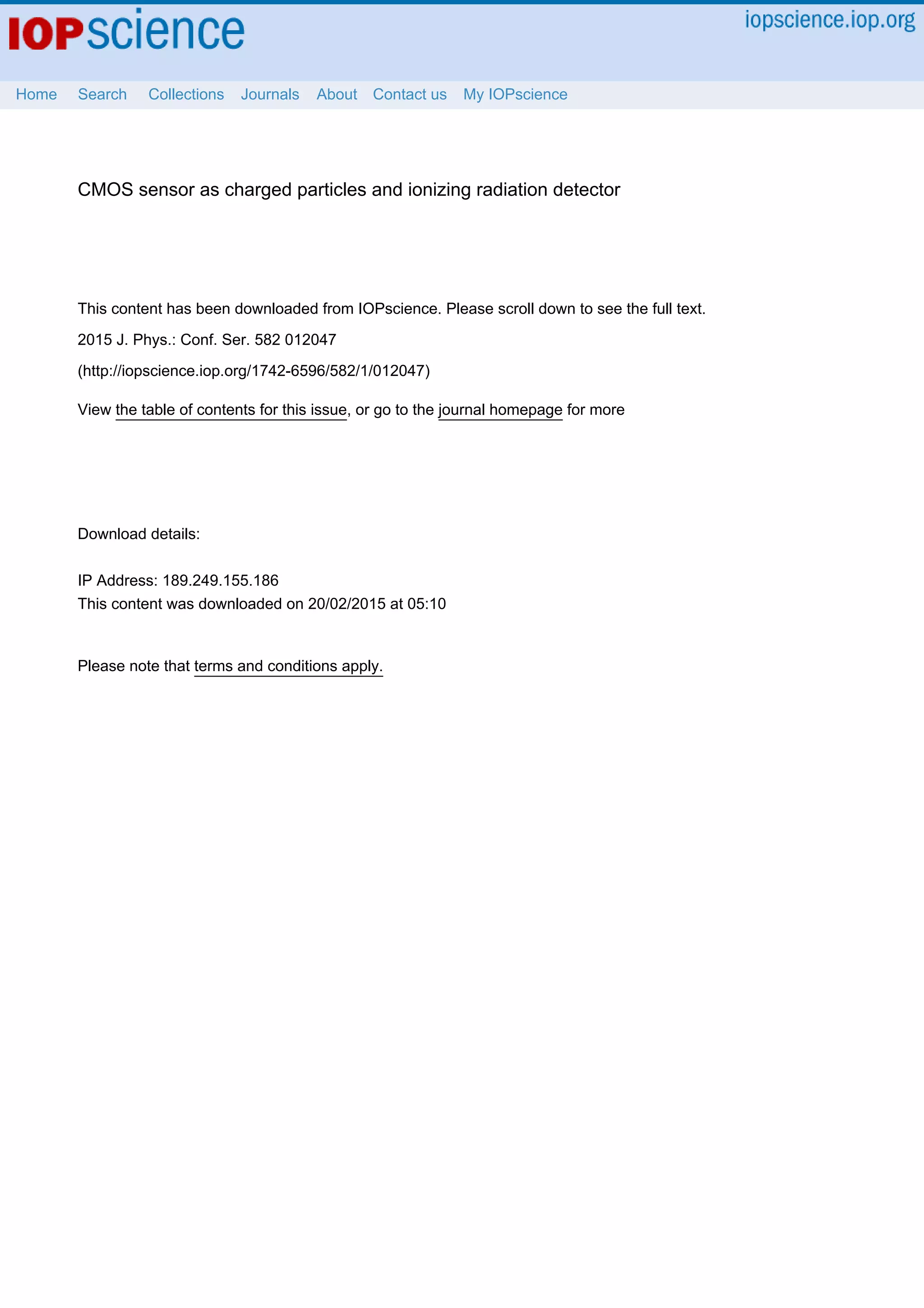 CMOS sensor as charged particles and ionizing radiation detector | PDF
