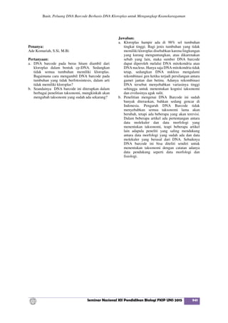 Peluang gen rbcL sebagai DNA barcode berbasis DNA kloroplas untuk ...