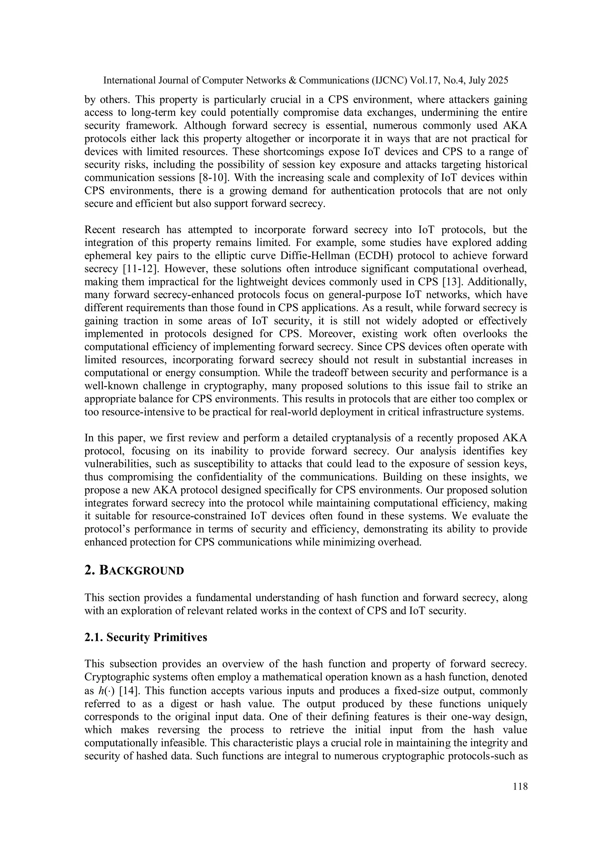 Authenticated Key Agreement Protocol with Forward Secrecy for Securing Cyber Physical Systems | PDF