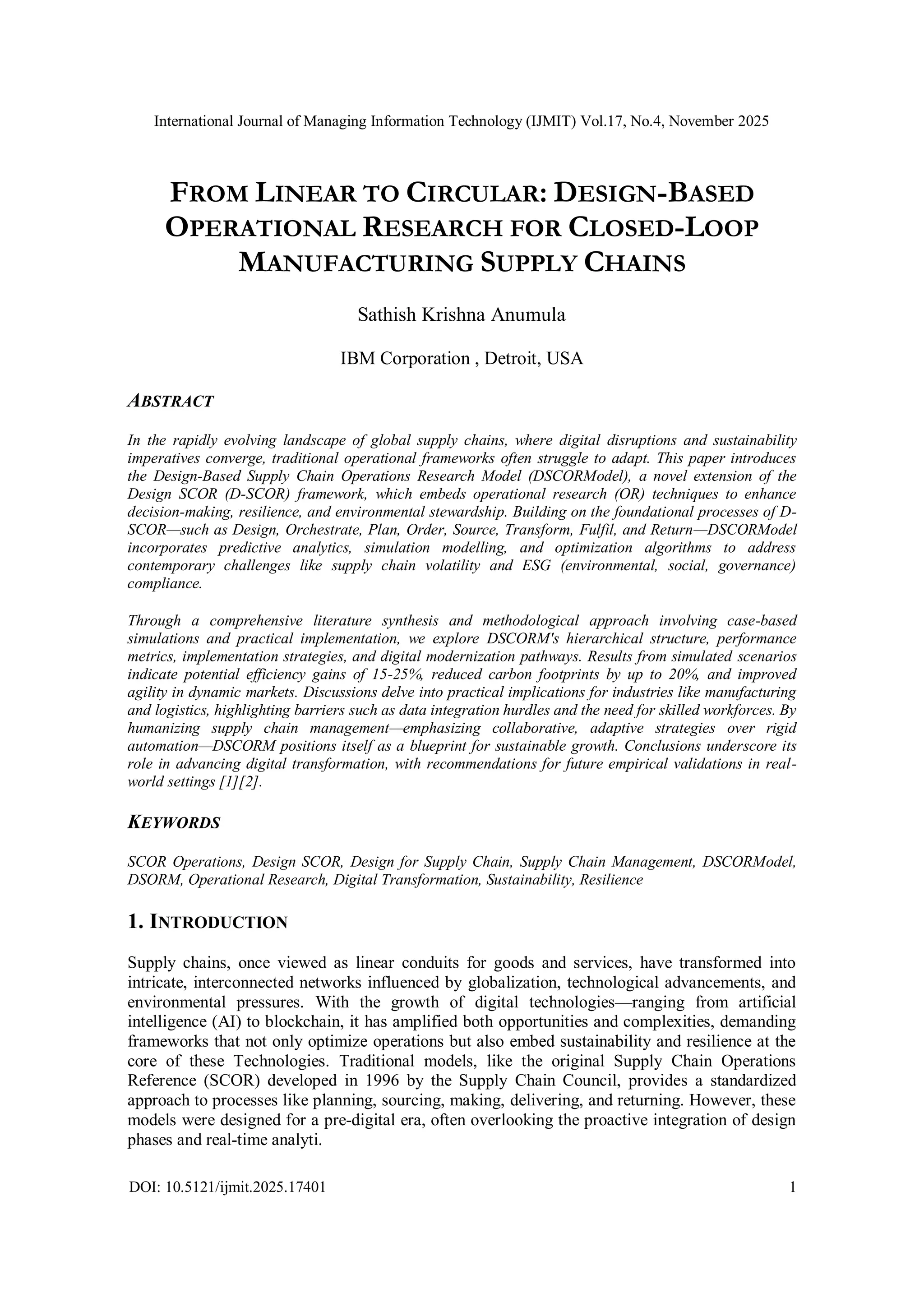 From Linear to Circular: Design-Based Operational Research for Closed-Loop Manufacturing Supply ...