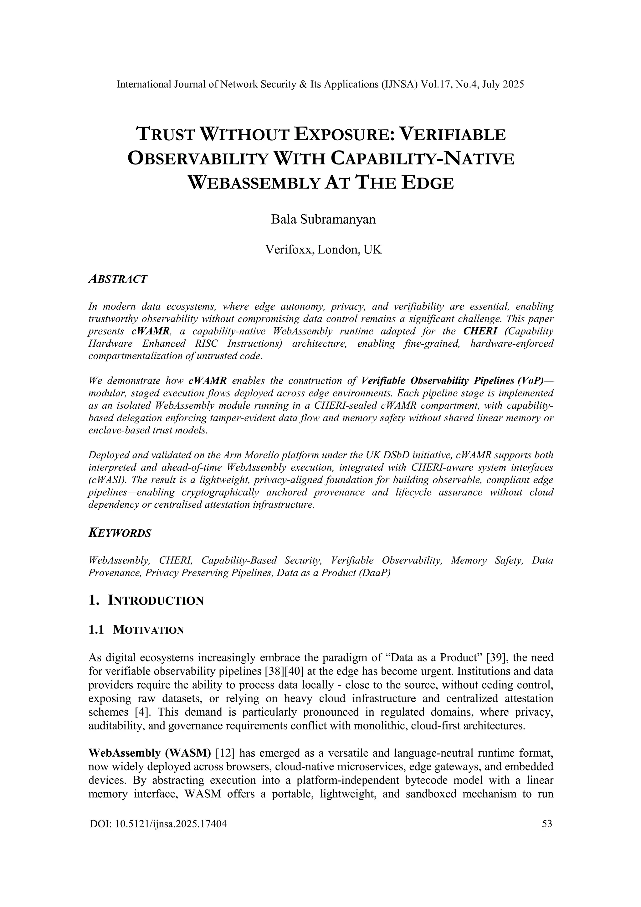 TRUST WITHOUT EXPOSURE: VERIFIABLEOBSERVABILITY WITH CAPABILITY ...