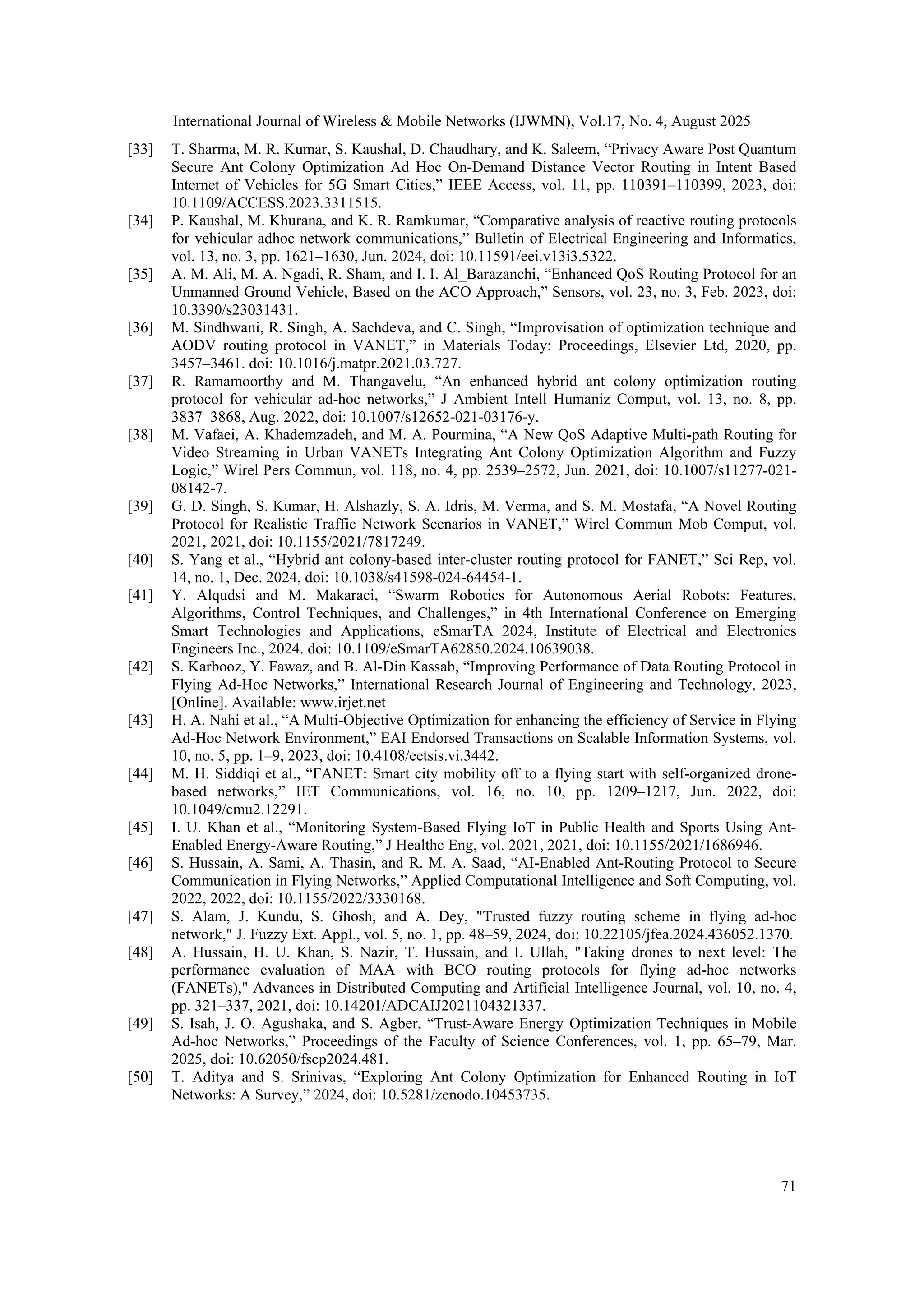 Ant Colony Optimization in Ad Hoc Networks: A Comprehensive Survey | PDF