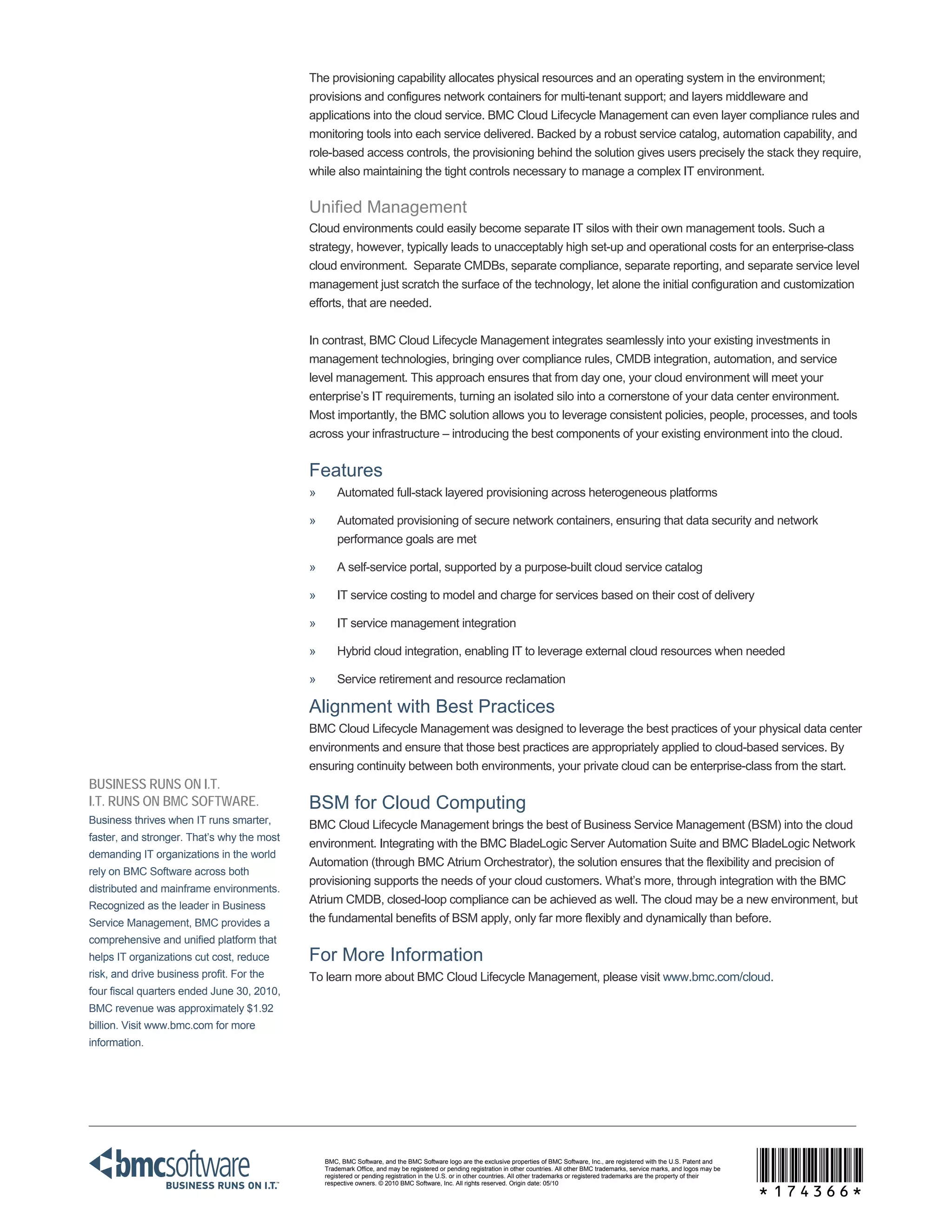 BMC Cloud Lifecycle Management Datasheet | PDF