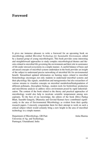 Microbial Technology For Sustainable Environment 1st Ed 2021 | PDF