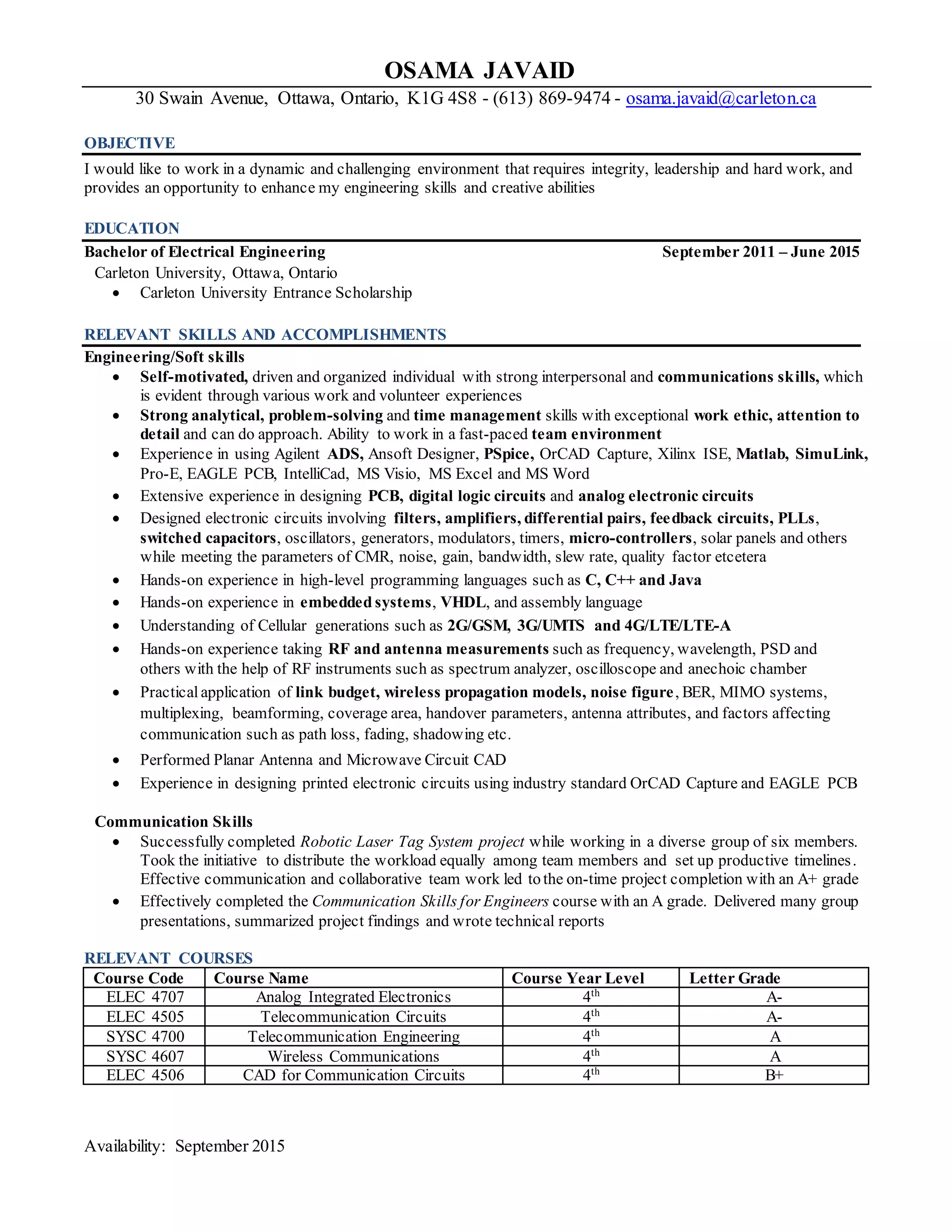 Osama_Javaid_Resume_Electrical | PDF