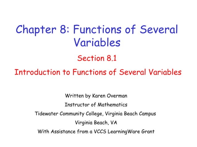 Introduction to Functions of Several Variables | PPT | 3-D Graphics ...