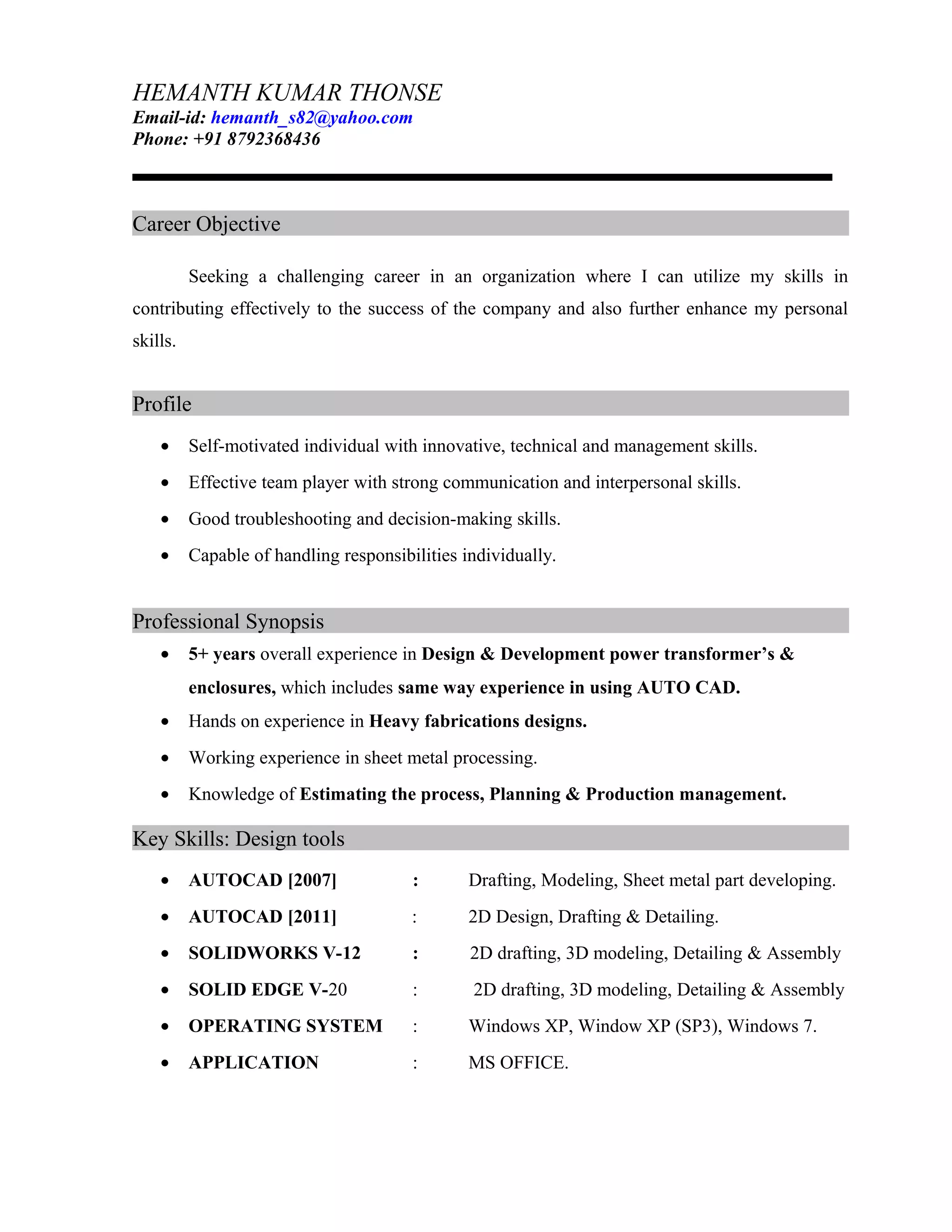 hemanth (resume)-2015 | DOC