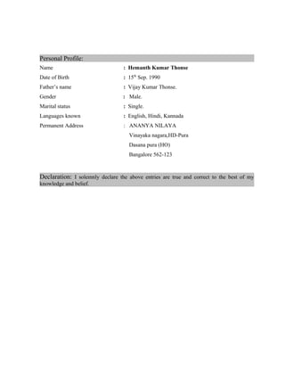 hemanth (resume)-2015 | DOC | Computer Software and Applications ...