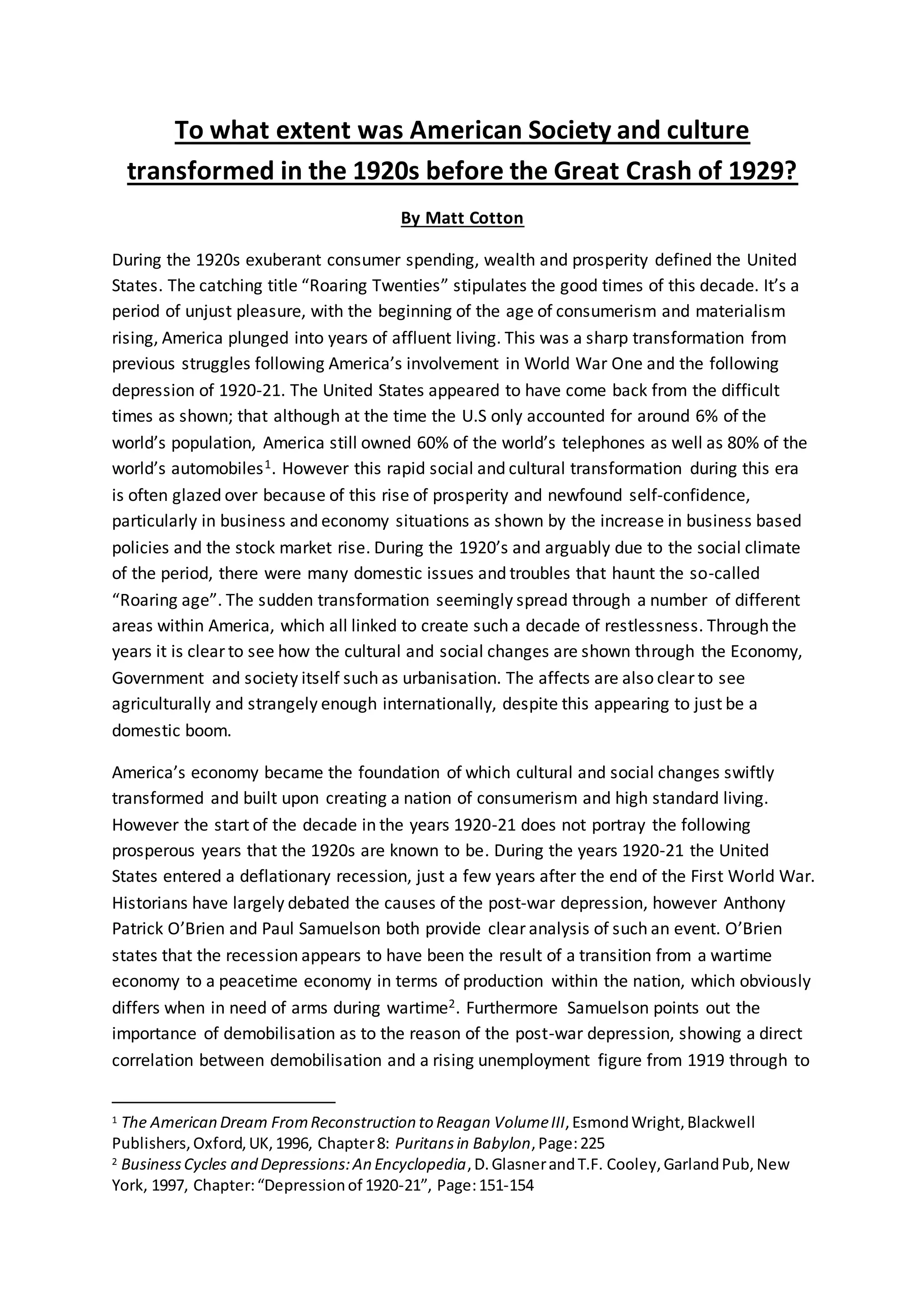 To What Extent was American Society and Culture Transformed In The ...